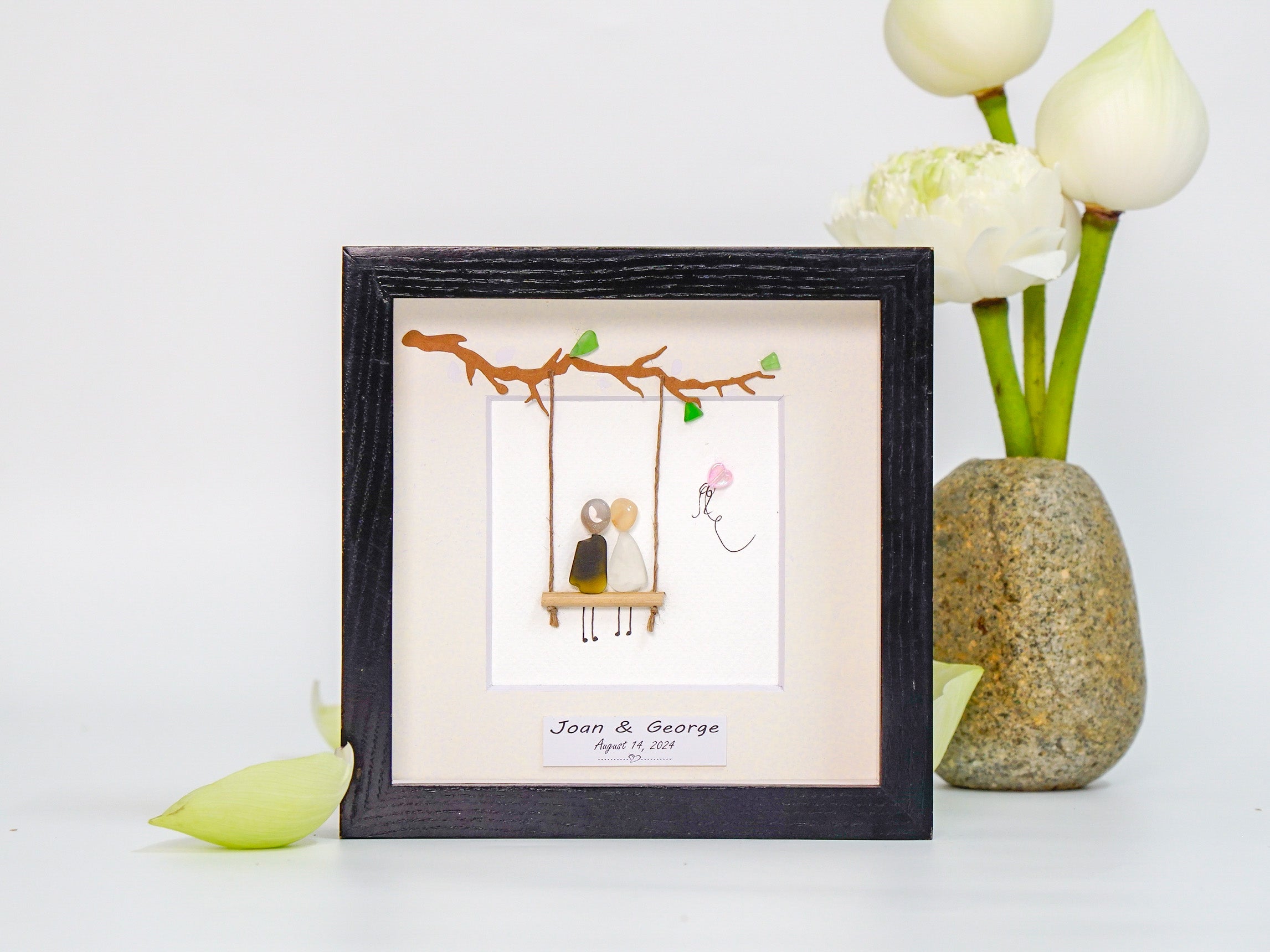 Personalised Wedding on Swing Pebble Picture - Pebble Art Wedding - Fr ...