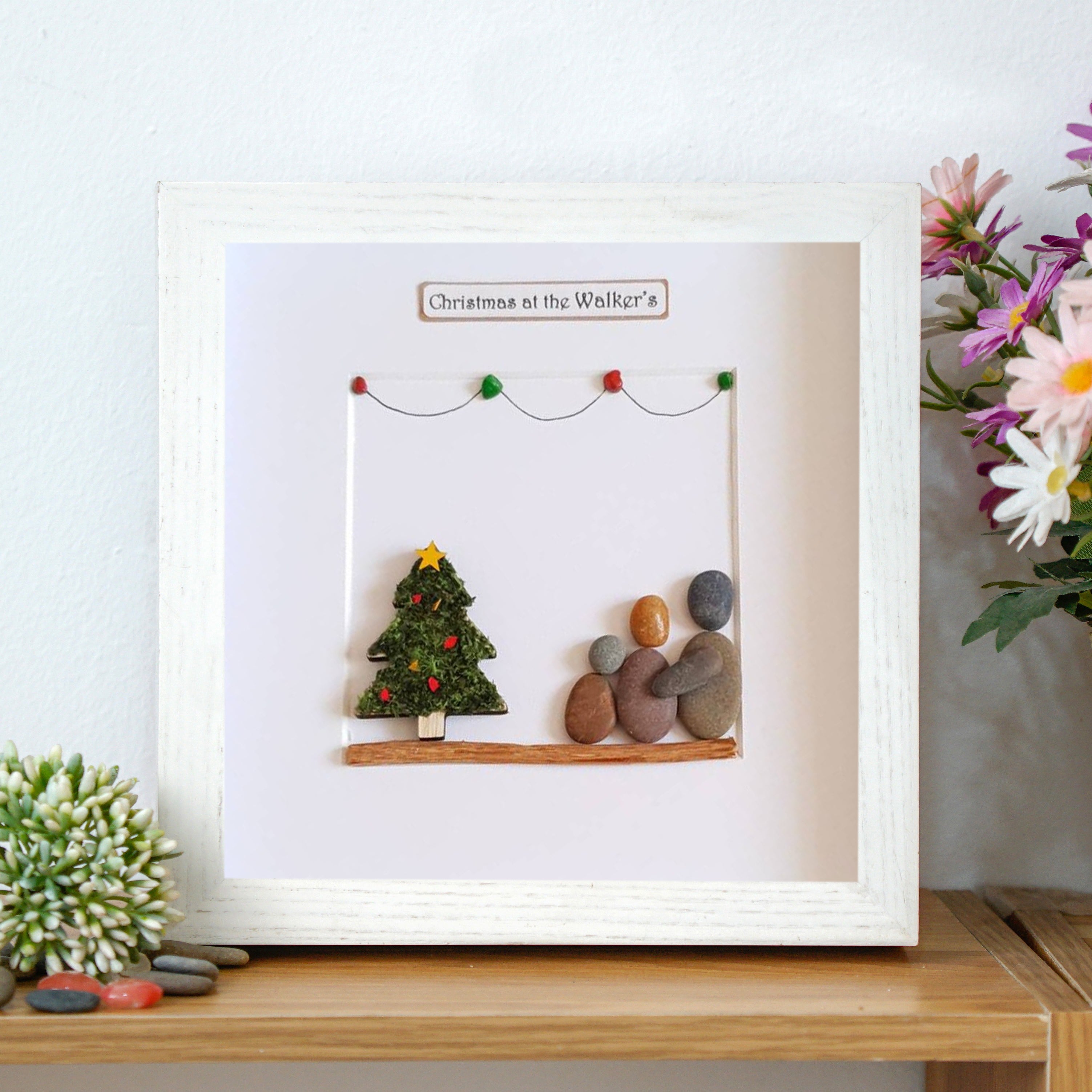 Pebble Art For Christmas Custom Pebble Art Family Frame With Wooden