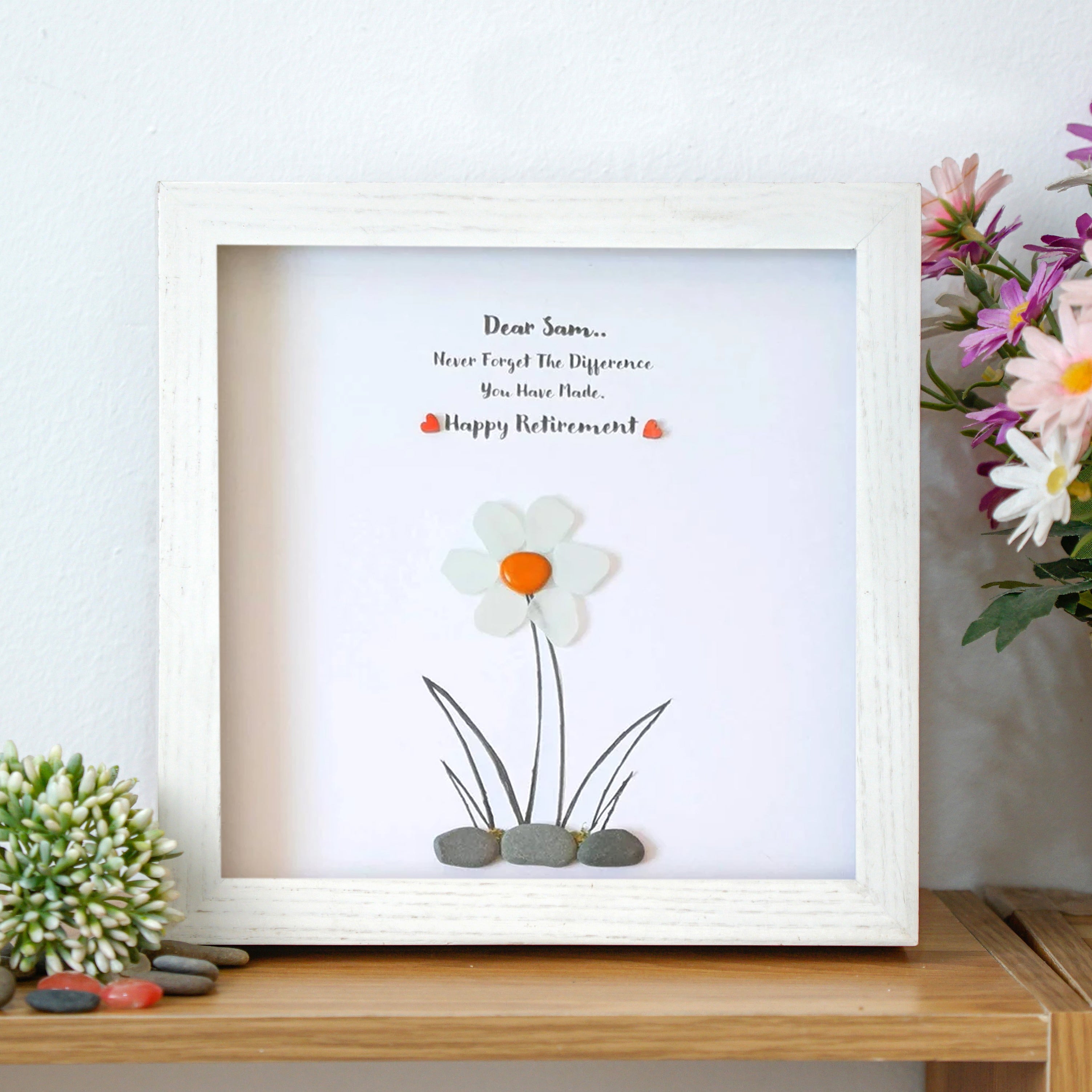 Personalized Cherished Memories Keepsake Frame, Retirement Pebble Art ...